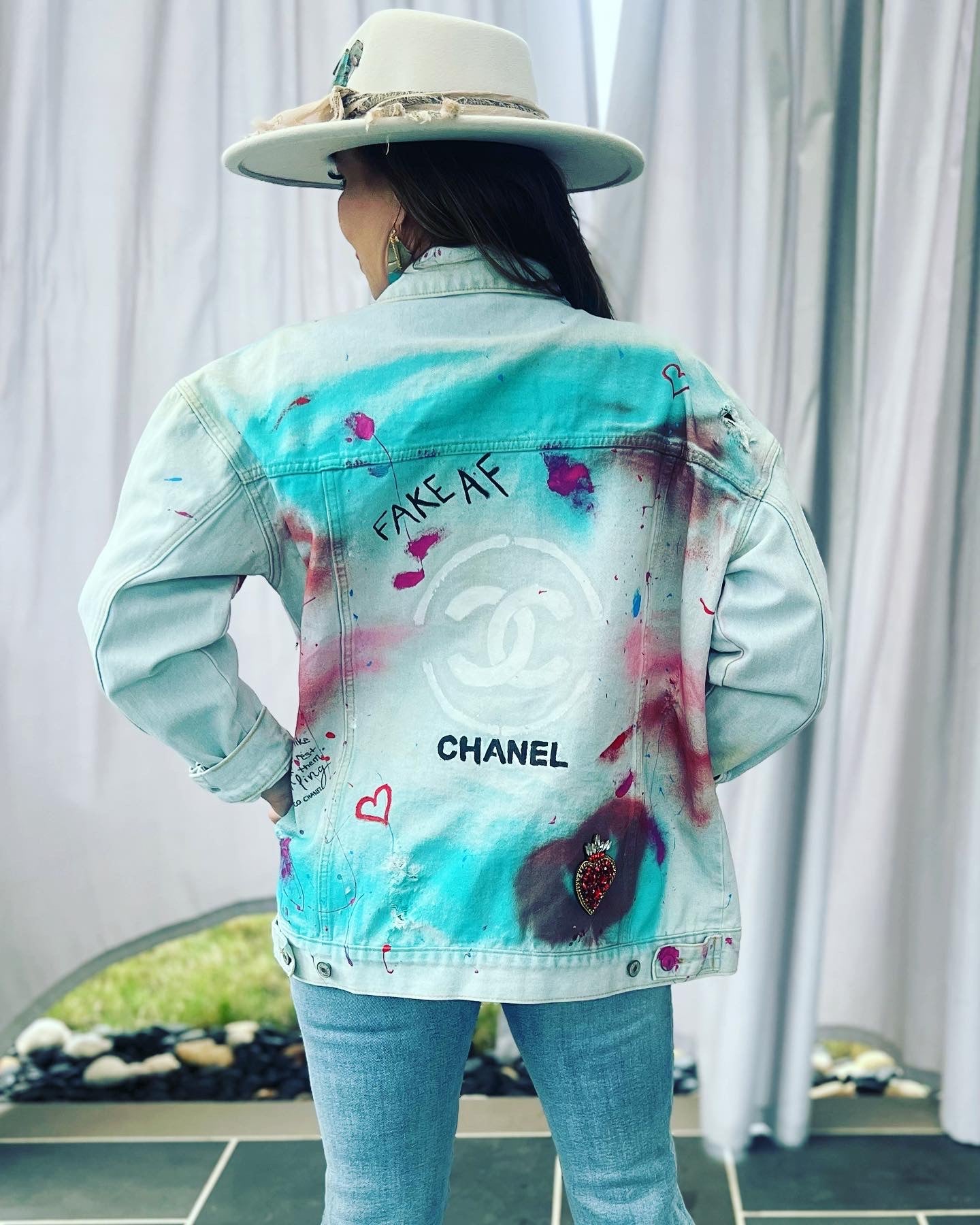 SOLD - Chanel Graffiti Fake AF Denim Jacket. Recreate with $100 deposi ...
